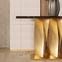 China Stainless Steel Console Table with Black Marble Top and Brass Gold Base 1500x400x870mm for sale