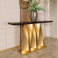 China Stainless Steel Console Table with Black Marble Top and Brass Gold Base 1500x400x870mm for sale