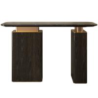 China Walnut Veneer Console Table 1200x400x850mm Black Marble Top Brass Gold Base for sale