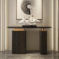 China Walnut Veneer Console Table 1200x400x850mm Black Marble Top Brass Gold Base for sale