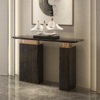 China Walnut Veneer Console Table 1200x400x850mm Black Marble Top Brass Gold Base for sale