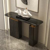 China Walnut Veneer Console Table 1200x400x850mm Black Marble Top Brass Gold Base for sale