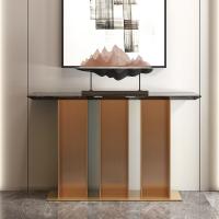 China Brass Gold Marble Console Table 1500x350x850mm Stainless Steel Base Hotel Use for sale