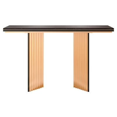 China Stainless Steel Console Table 1200mm Dark Oak Legs Brass Gold Base Marble Top Villa Living Room for sale