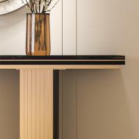 China Stainless Steel Console Table 1200mm Dark Oak Legs Brass Gold Base Marble Top Villa Living Room for sale