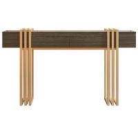 China Walnut 2 Drawer Console Table 1500x400x850mm Stainless Steel Gold Base for sale