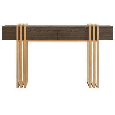 China Walnut 2 Drawer Console Table 1500x400x850mm Stainless Steel Gold Base for sale