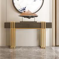 China Walnut 2 Drawer Console Table 1500x400x850mm Stainless Steel Gold Base for sale