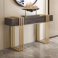China Walnut 2 Drawer Console Table 1500x400x850mm Stainless Steel Gold Base for sale
