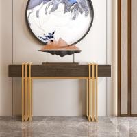 China Walnut 2 Drawer Console Table 1500x400x850mm Stainless Steel Gold Base for sale
