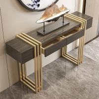 China Walnut 2 Drawer Console Table 1500x400x850mm Stainless Steel Gold Base for sale