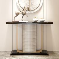 China Wooden Base Black Marble Console Table Satin Finish Narrow Marble Console Table for sale