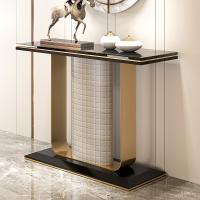 China Wooden Base Black Marble Console Table Satin Finish Narrow Marble Console Table for sale