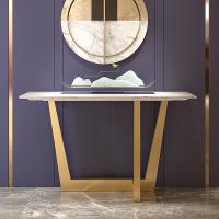 China Gold Brushed Steel Console Table Marble Top Console Table With Storage for sale
