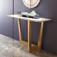 China Gold Brushed Steel Console Table Marble Top Console Table With Storage for sale