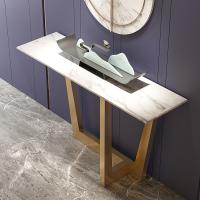 China Gold Brushed Steel Console Table Marble Top Console Table With Storage for sale