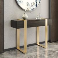 China Oak Black Marble Top Console Table With Two Drawers Satin Finish for sale
