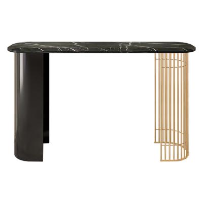 China Iron Stainless Steel Console Table 1500x330x800mm Brushed Gold Marble Top for sale
