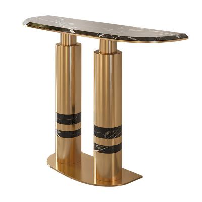 China Brass Gold Console Table Stainless Steel Base Black Marble Top 1200x400x850mm for sale