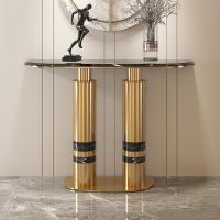 China Brass Gold Console Table Stainless Steel Base Black Marble Top 1200x400x850mm for sale