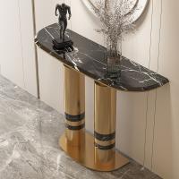 China Brass Gold Console Table Stainless Steel Base Black Marble Top 1200x400x850mm for sale