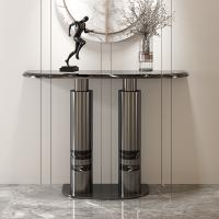 China Brass Gold Console Table Stainless Steel Base Black Marble Top 1200x400x850mm for sale
