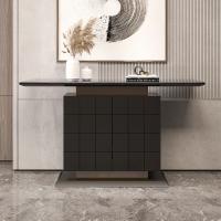 China Stainless Steel Console Table 1500mm Dark Oak Marble Top Two Doors Storage for sale
