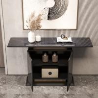China Stainless Steel Console Table 1500mm Dark Oak Marble Top Two Doors Storage for sale