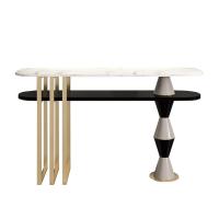 China Satin Finish Wood and Marble Console Table 1500x330x800mm Brass Gold Custom for sale