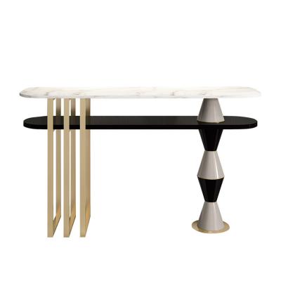 China Satin Finish Wood and Marble Console Table 1500x330x800mm Brass Gold Custom for sale