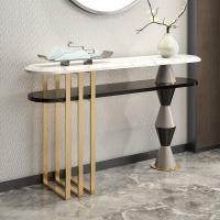 China Satin Finish Wood and Marble Console Table 1500x330x800mm Brass Gold Custom for sale