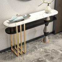 China Satin Finish Wood and Marble Console Table 1500x330x800mm Brass Gold Custom for sale