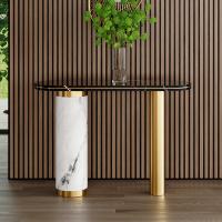 China Brass Gold Stainless Steel Console Table 1200x400x800mm Black Marble Top for sale