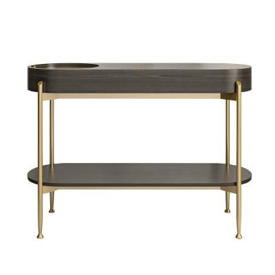 China Gold Long Marble Console Table 1200x400x850mm Stainless Steel Oak Entryway Table for sale