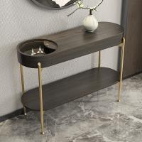 China Gold Long Marble Console Table 1200x400x850mm Stainless Steel Oak Entryway Table for sale