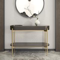 China Gold Long Marble Console Table 1200x400x850mm Stainless Steel Oak Entryway Table for sale