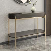 China Gold Long Marble Console Table 1200x400x850mm Stainless Steel Oak Entryway Table for sale