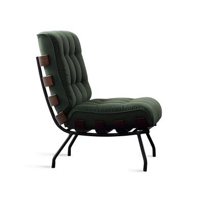 China Olive Green Velvet Armchair with Iron Legs 680x620x850mm Solid Wood Frame for sale