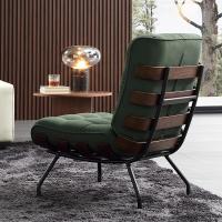 China Olive Green Velvet Armchair with Iron Legs 680x620x850mm Solid Wood Frame for sale