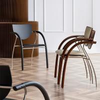 China Black Wood Stackable Banquet Chair Stainless Steel Legs 550x470x810mm for sale