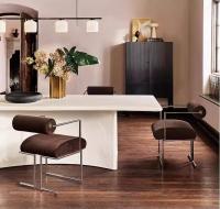China Stainless Steel Upholstered Dining Armchair 600x500x725mm Fabric Banquet Chair for sale