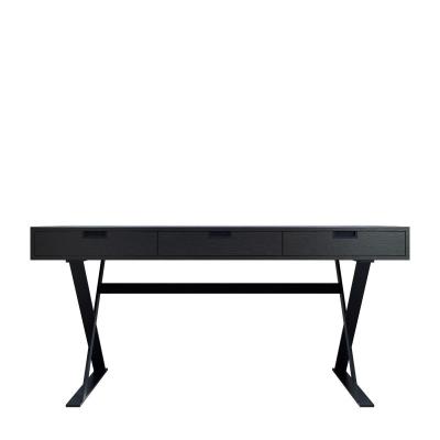 China Customized Oak Wood Study Table Black Office Desk with Drawers 1500x600x750mm for sale