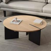 China Natural Oak Round Coffee Table 900mm Diameter Solid Wood Center Table for Living Room for sale