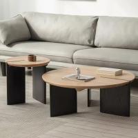 China Natural Oak Round Coffee Table 900mm Diameter Solid Wood Center Table for Living Room for sale