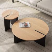 China Natural Oak Round Coffee Table 900mm Diameter Solid Wood Center Table for Living Room for sale