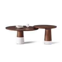 China Oak Veneer Round Coffee Table Natural Wood Top Solid Wood Legs 850mm Diameter for sale