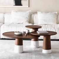 China Oak Veneer Round Coffee Table Natural Wood Top Solid Wood Legs 850mm Diameter for sale