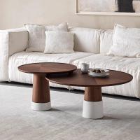 China Oak Veneer Round Coffee Table Natural Wood Top Solid Wood Legs 850mm Diameter for sale