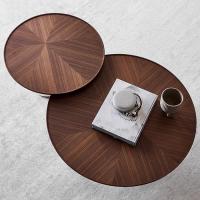 China Oak Veneer Round Coffee Table Natural Wood Top Solid Wood Legs 850mm Diameter for sale