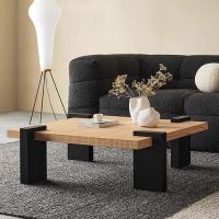 China Natural Oak Square Coffee Table 1020x900x320mm Solid Wood Metal Legs for sale
